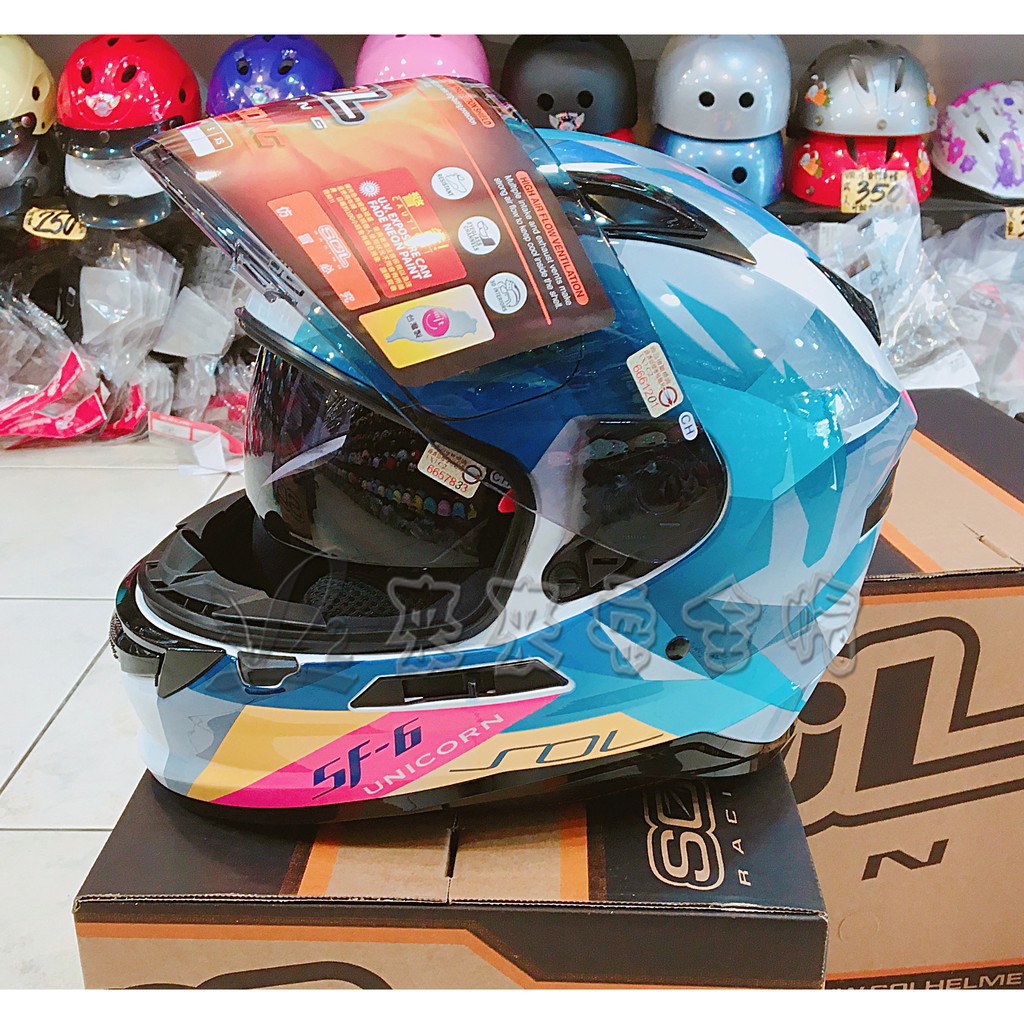 [L2來來] SOL SF6 SF-6 獨角獸小帽體 現貨販售 內墨鏡 雙D扣 耳機槽 內襯全可拆 全罩式 免運 | 蝦皮購物