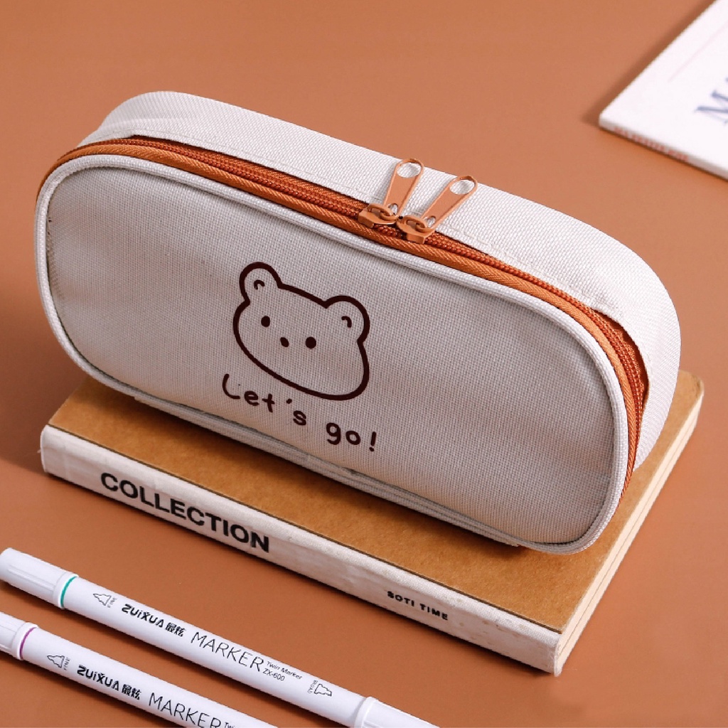 【台灣現貨】小熊鉛筆盒 大容量鉛筆盒 韓國筆袋 帆布鉛筆盒 日系鉛筆盒 造型鉛筆盒 文具收納袋 | 蝦皮購物