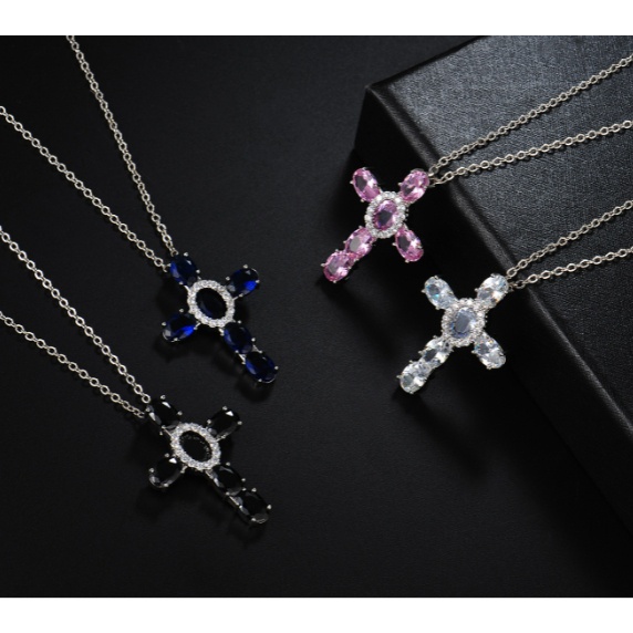 ((台灣現貨))313004歐美嘻哈超閃亮水晶彩寶AAA+大鋯石微鑲鋯石十字架項鍊基督教十字架吊墜項鍊鎖骨鍊交換禮物 | 蝦皮購物