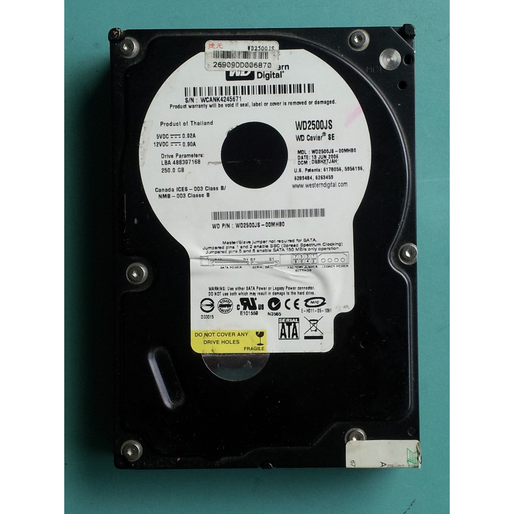 WD威騰 3.5吋 250GB(250G)SATA硬碟 WD2500JS-00MHB0 (Y) [B318] | 蝦皮購物