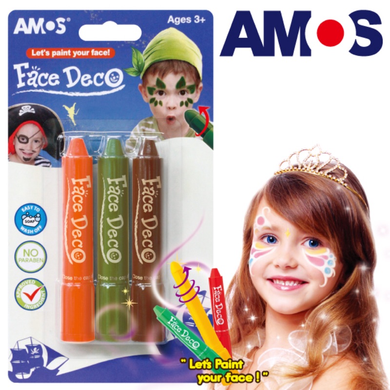 X.H. Baby【韓國 AMOS】Face Deco 3色兒童臉部彩繪蠟筆 3入大地色 萬聖節 口紅旋轉式設計 | 蝦皮購物