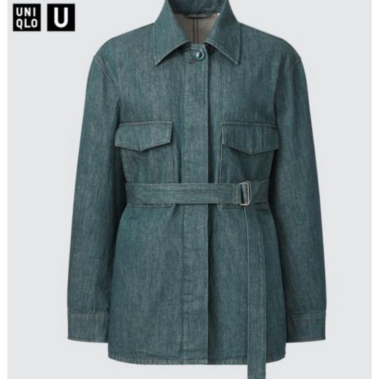 全新現貨 uniqlo 442828 原價2490$ U系列 綠色 牛仔 寬版 襯衫 外套（附腰帶）L | 蝦皮購物