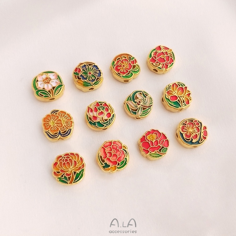 ALGD22-沙金燒藍琺瑯十二月生辰花通孔轉運珠diy手鏈串手繩隔珠保色配件 | 蝦皮購物