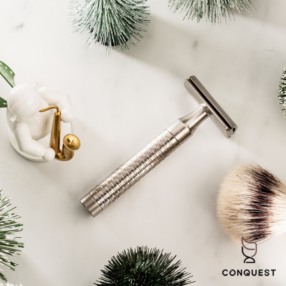 CONQUEST 】德國 MUHLE ROCCA R94 銀色消光刮鬍刀 不銹鋼材質 蜂巢狀結構手柄 封閉式 三件式 | 蝦皮購物