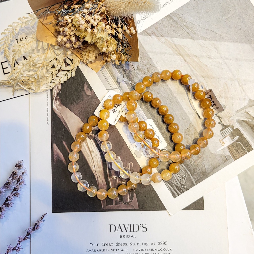 (福選物商社 FU SHOP) 兔毛 漸變黃兔毛 手鍊 水晶手鍊 手珠 圓珠 | 蝦皮購物