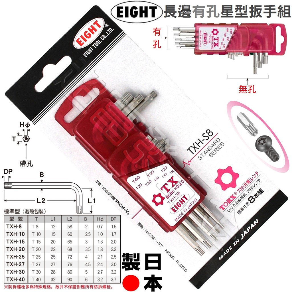 超富發五金 日本EIGHT 星形 長邊中空 六角扳手 8支組 短柄 TXH-S8 星形六角板手 六角 星形板手 星型板手 | 蝦皮購物