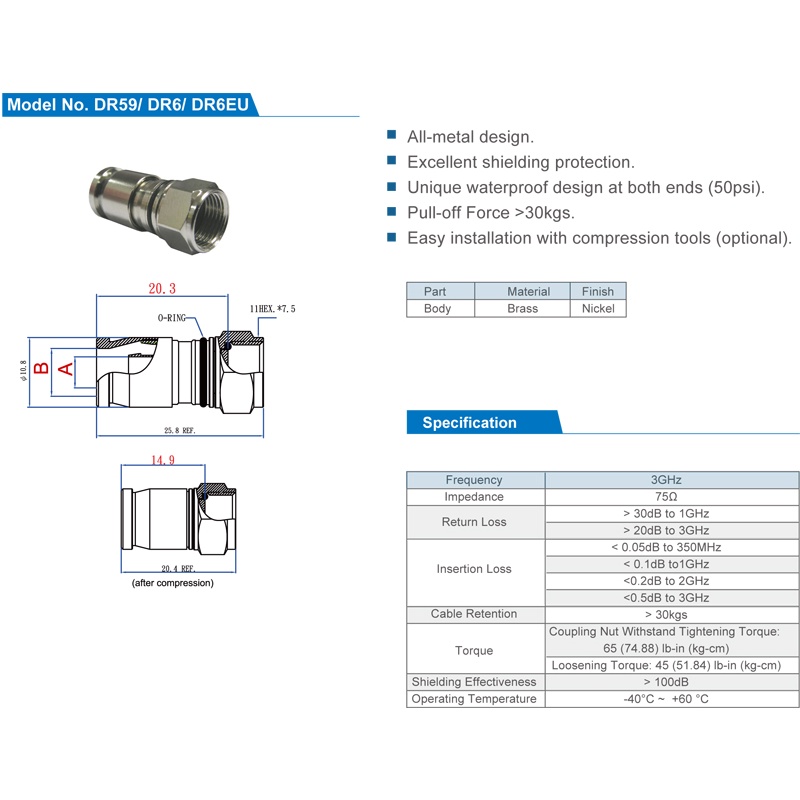 ☆星樂園☆RG-6U 5C2V同軸纜線鉗壓接頭 比鳳梨頭更牢靠 20-100顆 適用衛星電視/有線電視/數位電視/監視器 | 蝦皮購物
