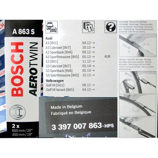 SFC [A863S] BOSCH 神翼軟骨雨刷 GOLF7原廠專用雨刷 GOLF7 GOLF7專用 A3 S3 | 蝦皮購物