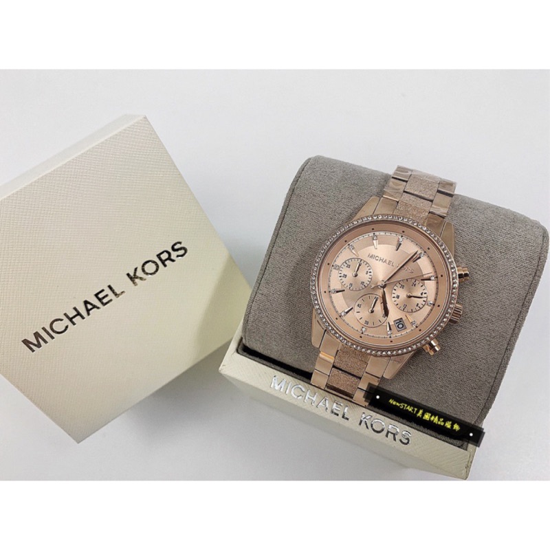 【New START精品服飾-員林】 Michael Kors MK6598 水鑽 玫瑰金 三眼計時女錶 手錶37mm | 蝦皮購物