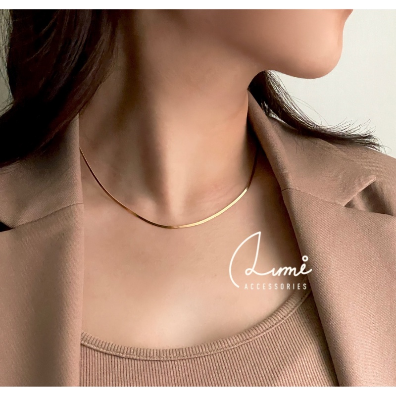 [ALUMI] 刀片銀鍊｜S925純銀 鍍18K金 扁平蛇骨鍊 鎖骨鍊 短項鍊 飾品 純銀項鍊 | 蝦皮購物