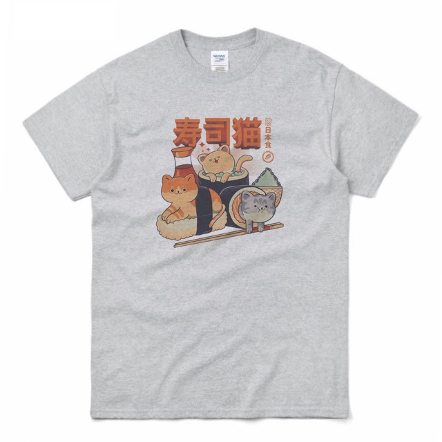「貓咪壽司派對」日系 短袖T恤 插畫 文字 圖案T恤 JC013 | 蝦皮購物