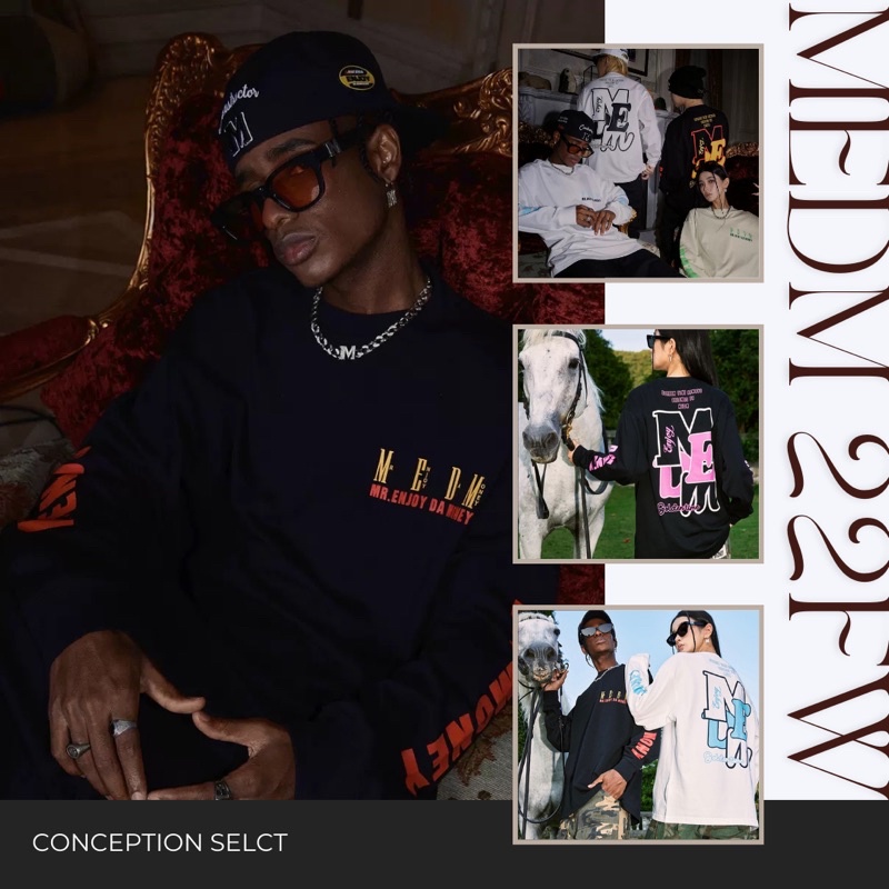 [Conception Select]MEDM簡約字母印花 重磅純棉 落肩寬鬆 情侶 街頭休閒 薄長袖 | 蝦皮購物