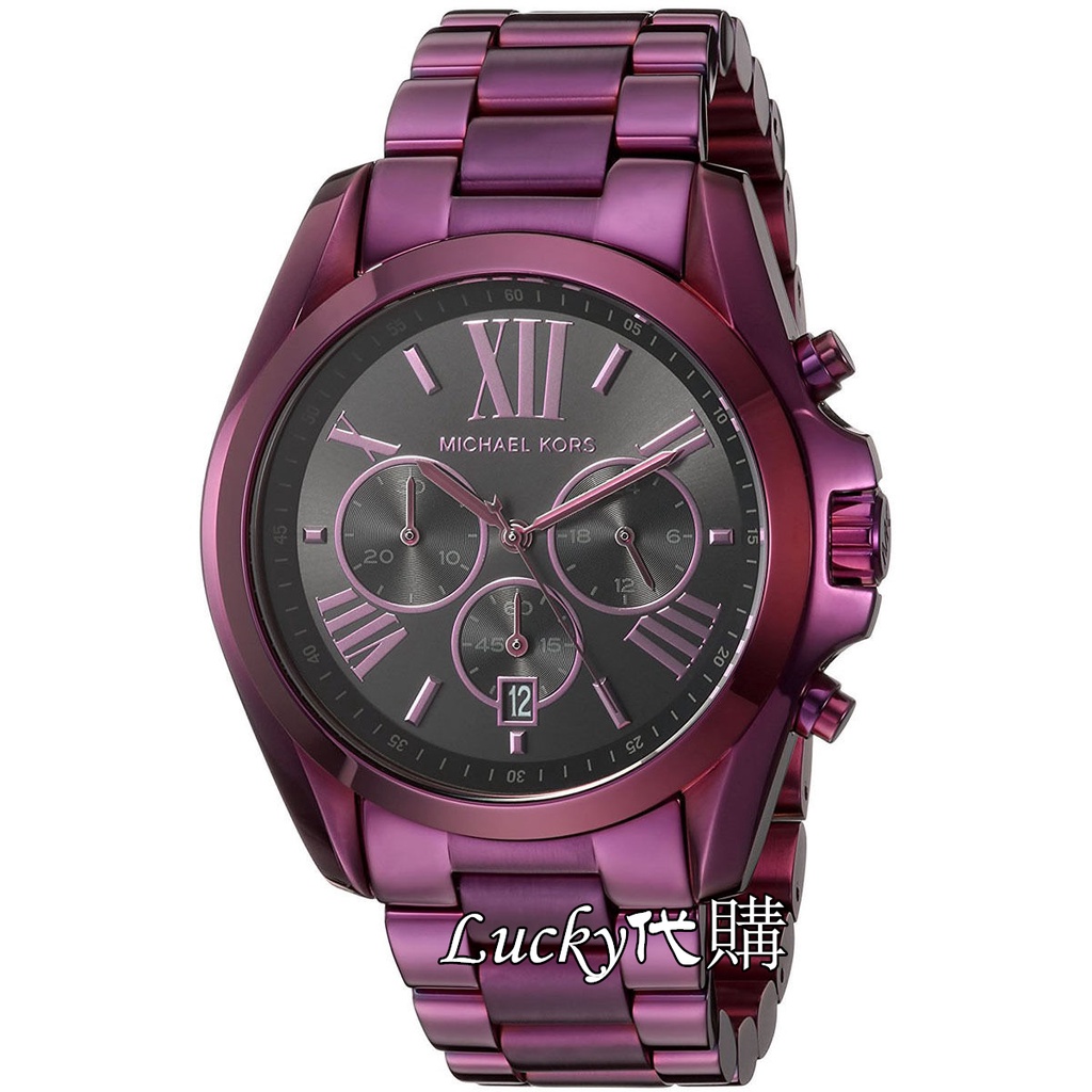 Lucky男女中性款情侶對錶 大直徑手錶 石英手錶女 紫色鋼帶石英錶 三眼計時日曆防水手錶 時尚百搭女錶M-K6398 | 蝦皮購物