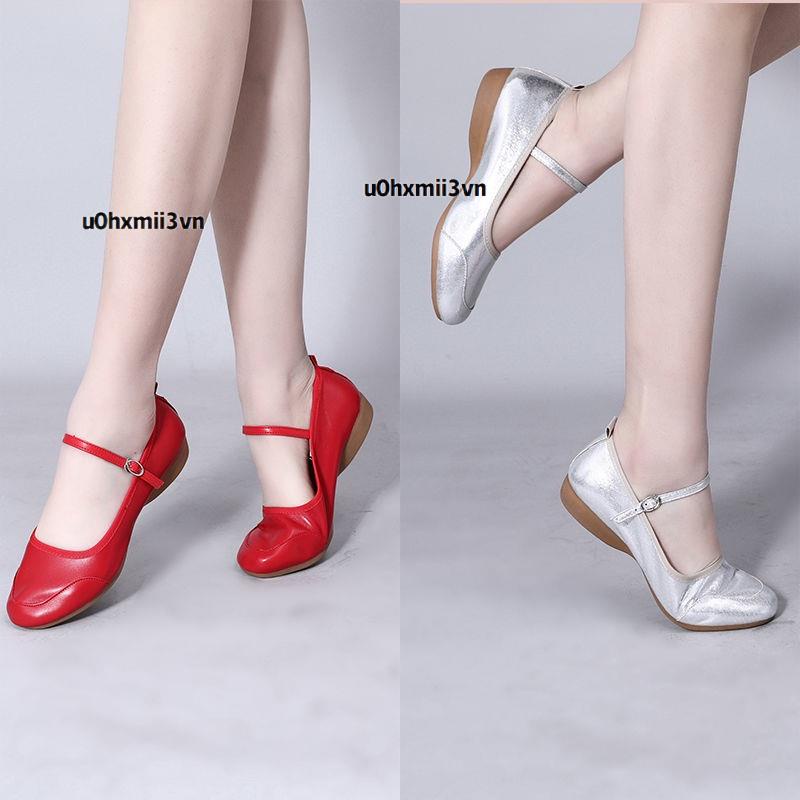 🔥熱賣🔥平底廣場舞鞋子軟底真皮銀色舞蹈鞋女室外比賽跳舞鞋成人大尺碼舞鞋 JDJS | 蝦皮購物