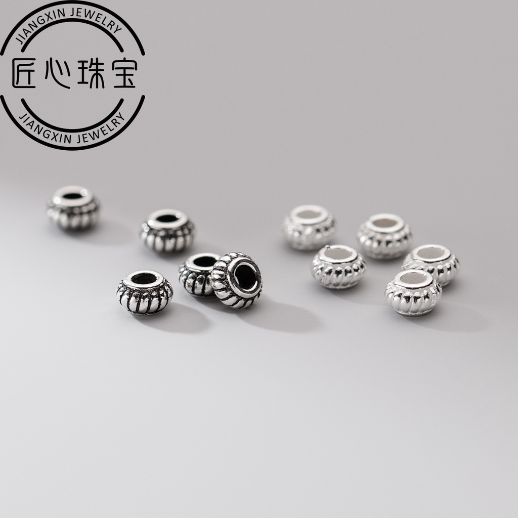 「匠心·DIY純銀配件」S925素銀 復古做舊5mm花紋隔珠 扁珠手工diy手串編繩材料散珠S0346 | 蝦皮購物