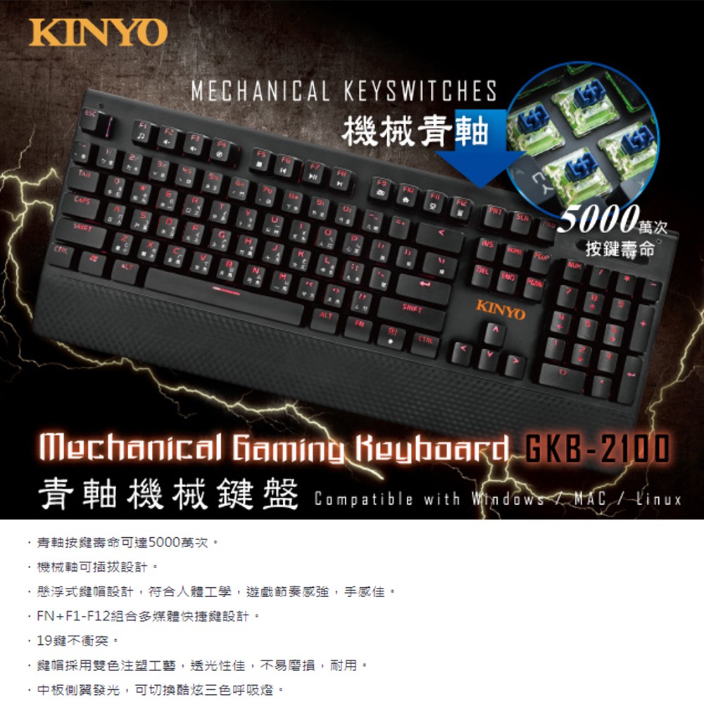KINYO USB 青軸 機械鍵盤 GKB-2100 [含稅附發票] | 蝦皮購物