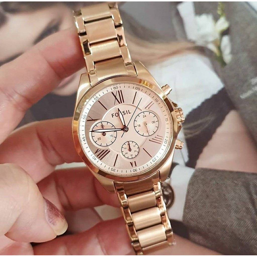 FOSSIL 羅馬 三眼計時 玫瑰金鋼帶 BQ3036 -36MM 【 Watch On-line Store 】 | 蝦皮購物