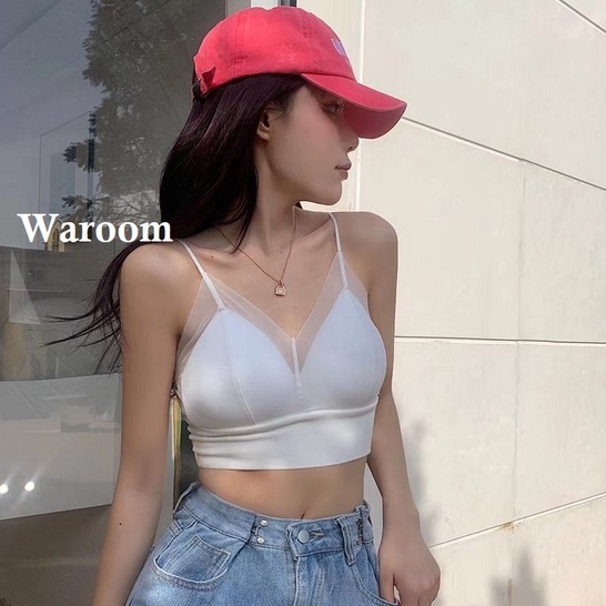 Waroom|現貨 售完不補 T129 鏤空細肩抹胸內衣|性感美背 v領帶胸墊上衣|性感外穿bra|小可愛|內衣|抹胸 | 蝦皮購物