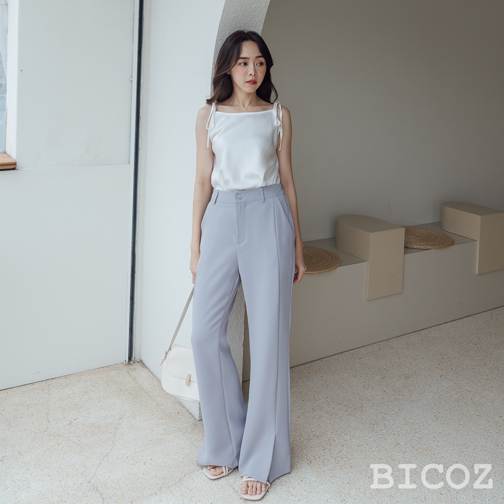 BICOZ｜視覺顯瘦線下擺小開岔西裝褲(2色) 雪紡西裝褲 微喇褲 高腰西裝褲 顯瘦西裝褲【227106】 | 蝦皮購物