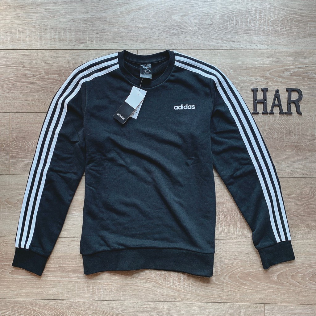[海鹿馬] ADIDAS 愛迪達 大學T 圓領長袖 男女可穿 48~98公斤串標款 胸口小標 黑白三線 DQ3083 | 蝦皮購物