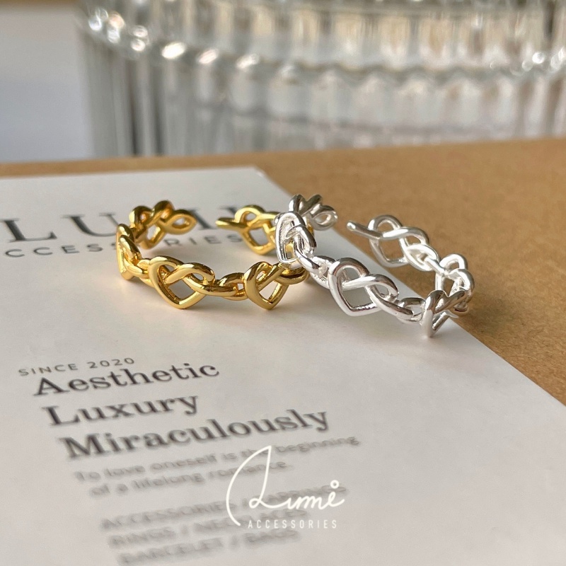 [ALUMI] 蝴蝶餅｜S925純銀 鍍18K金 縷空愛心線條 開口戒 銀戒 戒指 飾品 純銀戒指 | 蝦皮購物