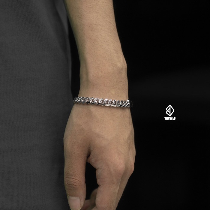 Wbj訂製珠寶 7mm素銀古巴手鍊 925實心純銀 | 蝦皮購物