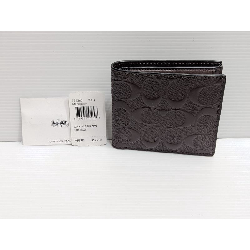 『BAN'S SHOP』COACH 75363 男款 C LOGO 真皮壓紋 皮夾/短夾 咖啡色零錢袋款 全新 福利品 | 蝦皮購物