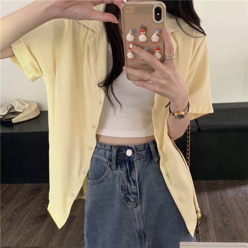 Waroom|現貨 S91 薄款西裝領雪紡短袖襯衫|女寬鬆襯衫|短袖開衫|學生上衣|OL|雪紡襯衫|雪紡上衣|短袖上衣 | 蝦皮購物