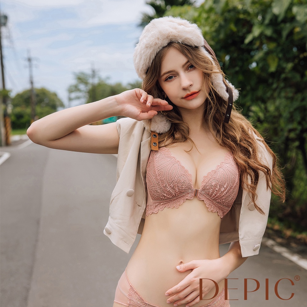 【DEPIC】Dreamily-無鋼圈蕾絲前釦美胸雲朵棉內衣組 (淡雅粉) | 蝦皮購物