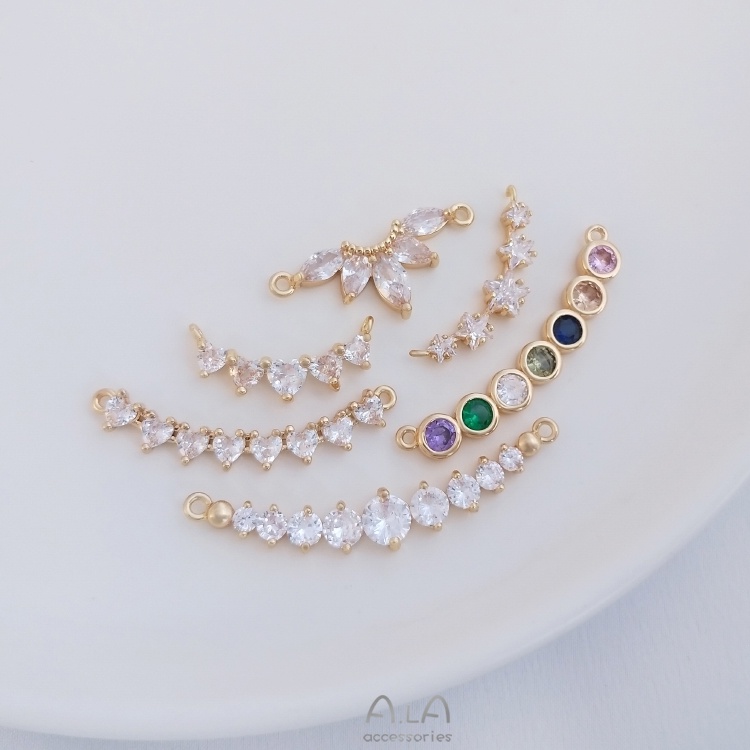 ALGD22-14K包金保色五角星桃心形圓形鋯石彎棒雙吊項鏈掛件diy鎖骨鏈吊墜 | 蝦皮購物