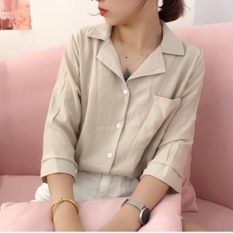 白色現貨ᶜᴴᵁᴱᴵ韓系西裝領口袋素面七分袖襯衫 611043 | 蝦皮購物