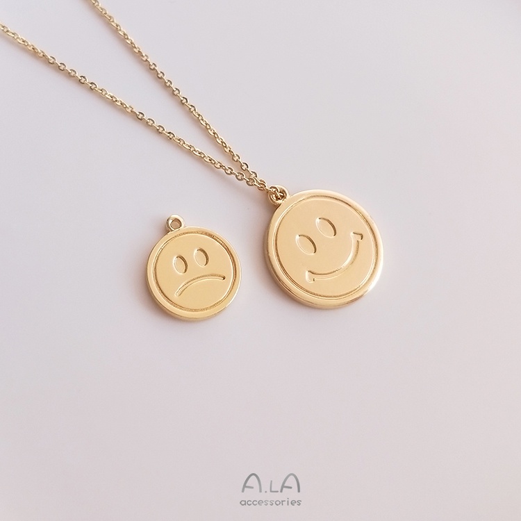 ALGD22-保色14K包金雙面表情圓牌吊墜一面笑臉一面傷心diy項鏈首飾品掛件 | 蝦皮購物