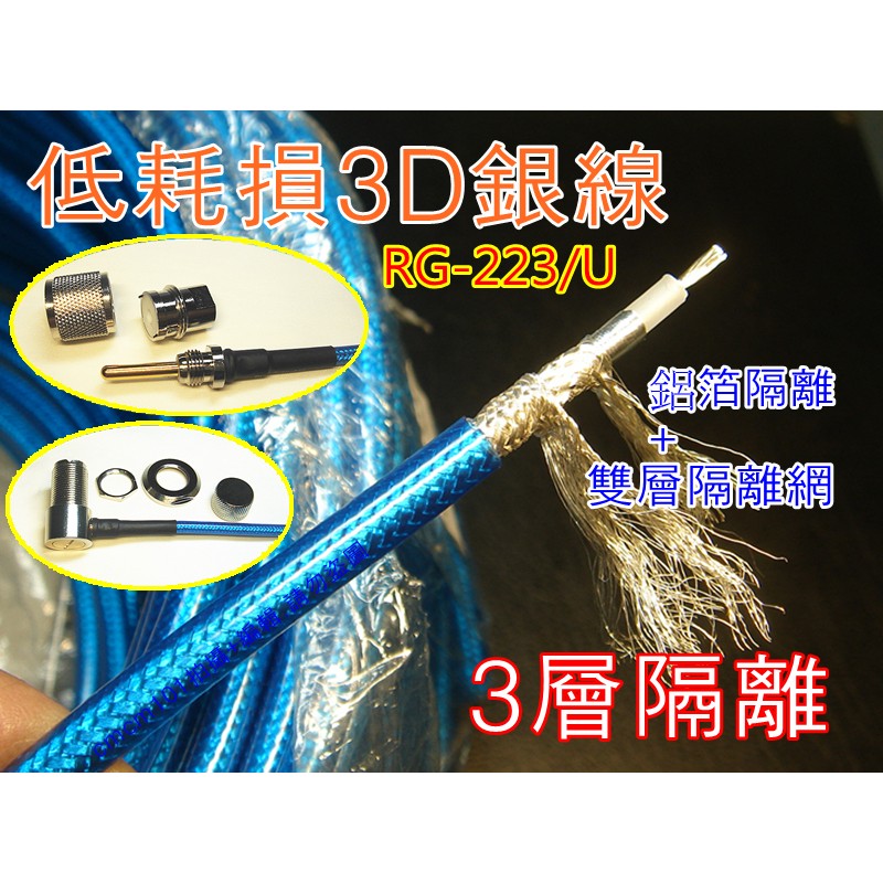 (含發票)RG223/U無線電 3D銀線含接頭(1~10公尺)3層隔離訊號線/ 低耗損(可配合訂製長度/接頭類型) | 蝦皮購物