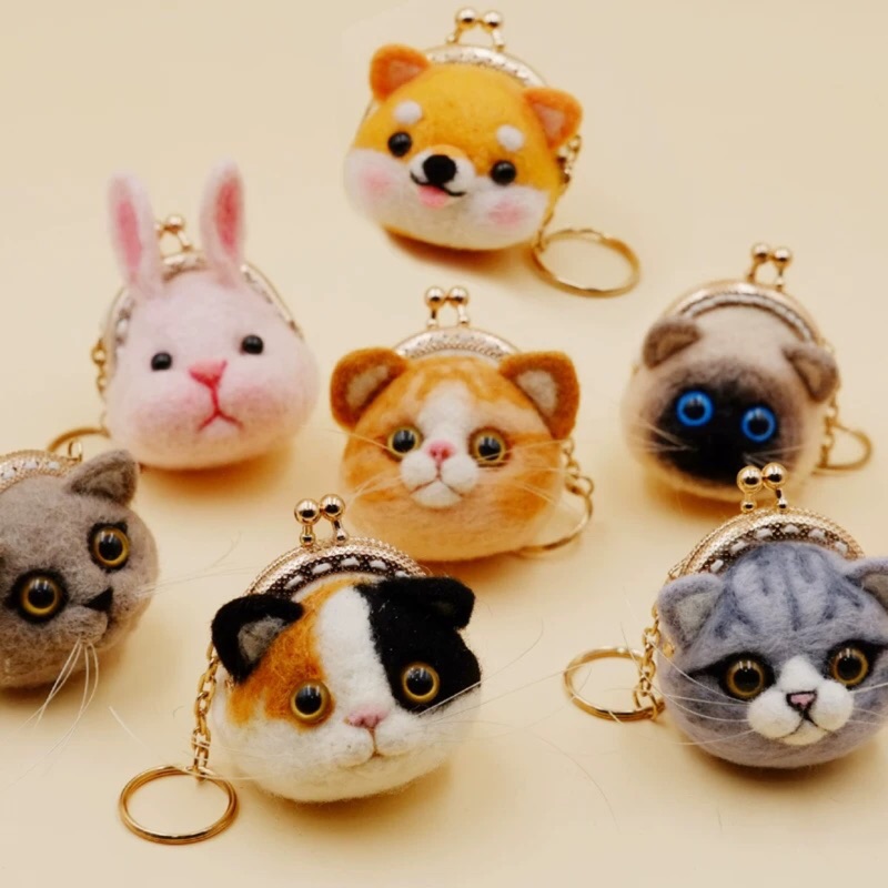 台灣出貨現貨。7D2-2 動物口金包羊毛氈材料包 貓咪 柴犬 兔子 濕氈口金包 零錢包 錢包 diy 手作 生日 禮物 | 蝦皮購物