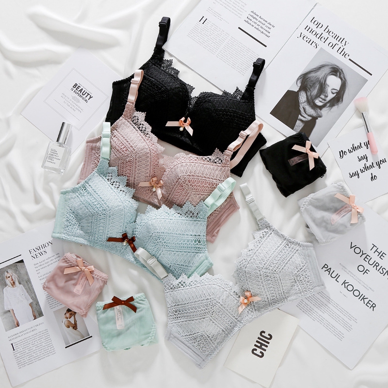 【vigny Core】〖套裝〗 現貨 特價 限時免運 無痕無鋼圈內衣性感蕾絲花邊女士聚攏調整型加厚文胸套裝 | 蝦皮購物