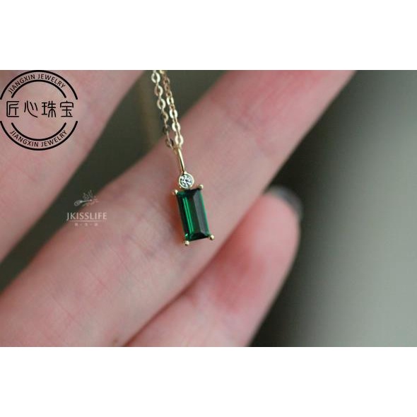 「匠心·純銀項鏈」S925純銀鍍14K金項鏈女 祖母綠鋯石吊墜 迷你氣質鎖骨鏈女XZM | 蝦皮購物