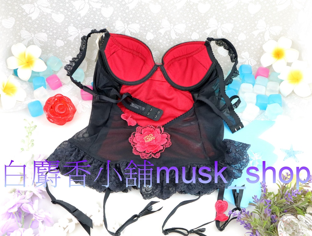 尺寸70C,70E,75C-黑色紅牡丹花王蕾絲吊襪帶馬甲夜后獨佔款-SB8630白麝香小舖全新日本華歌爾Salute莎露 | 蝦皮購物