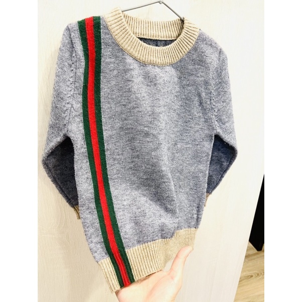 (已售出)孩童毛衣 條紋飾邊 淺灰 4Y 100-110cm | 蝦皮購物