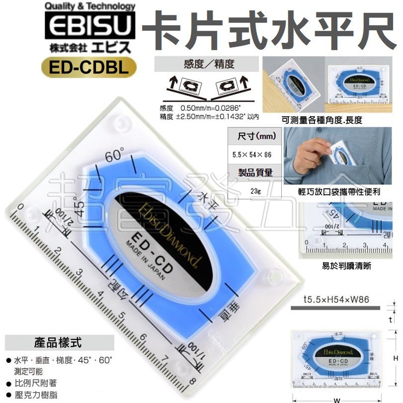 超富發五金 EBISU隨身型卡片式水平尺 ED-CDBL 日本製造 超薄名片型水平尺 名片式水平尺 水平儀 壓克力水平尺 | 蝦皮購物