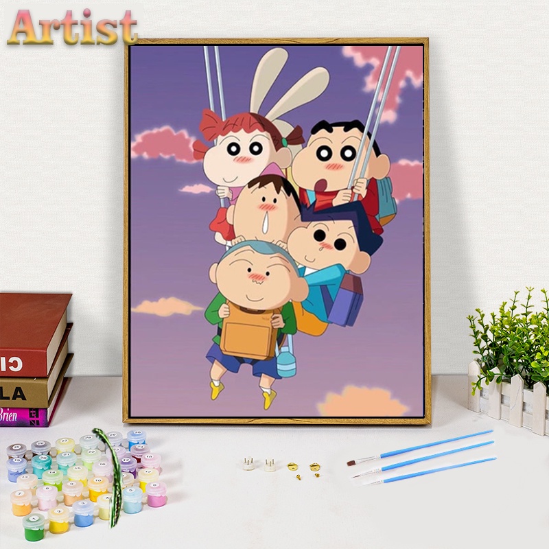 Artist DIY數字油畫 卡通動漫蠟筆小新（40X40CM帶框）按數字畫 油畫 手工畫 裝飾畫 數字繪畫 | 蝦皮購物