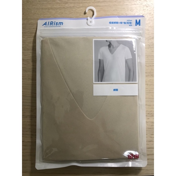 UNIQLO AIRism 極細網眼V領T恤(短袖) 卡其 M | 蝦皮購物
