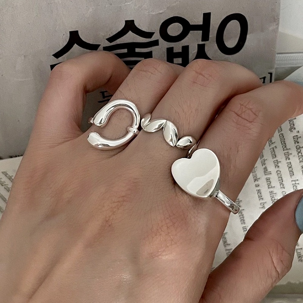 Ins 韓國女孩 S925 銀色不規則葉子戒指時尚簡約愛情幾何開口食指環女士復古飾品 | 蝦皮購物