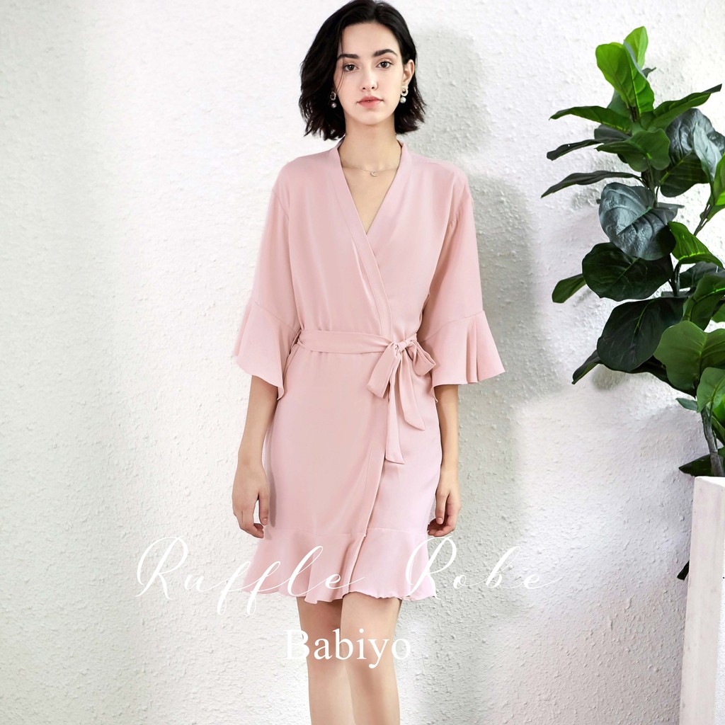 BABIYO 台灣現貨+預購 晨袍 睡袍 睡衣趴 新娘 伴娘 睡袍 晨袍 伴娘禮物 荷葉睡袍玫瑰粉 | 蝦皮購物