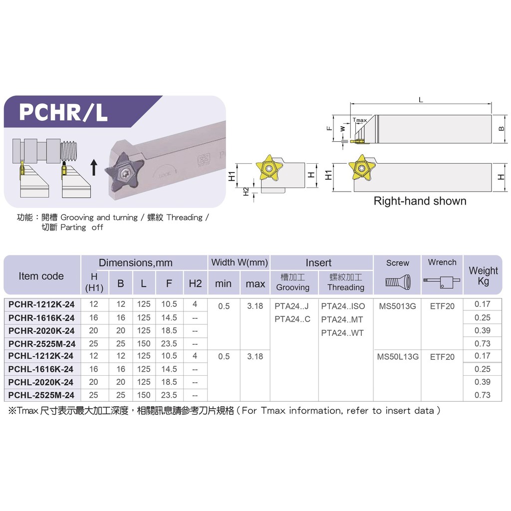 外徑切槽刀 外徑切斷刀 PCHR/L 價格請來電或留言洽詢 | 蝦皮購物