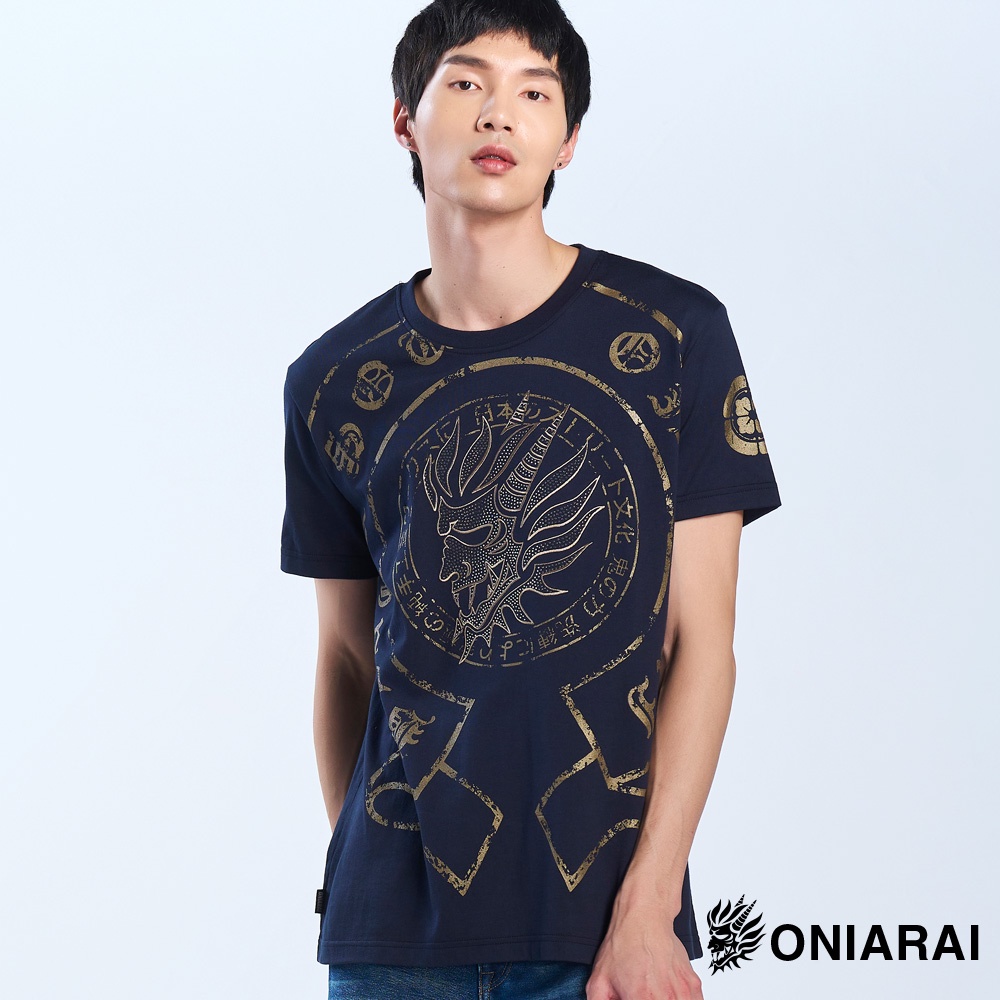 BLUE WAY 鬼洗 ONIARAI-黑標馬蹄亮片側鬼短TEE(藏青) | 蝦皮購物