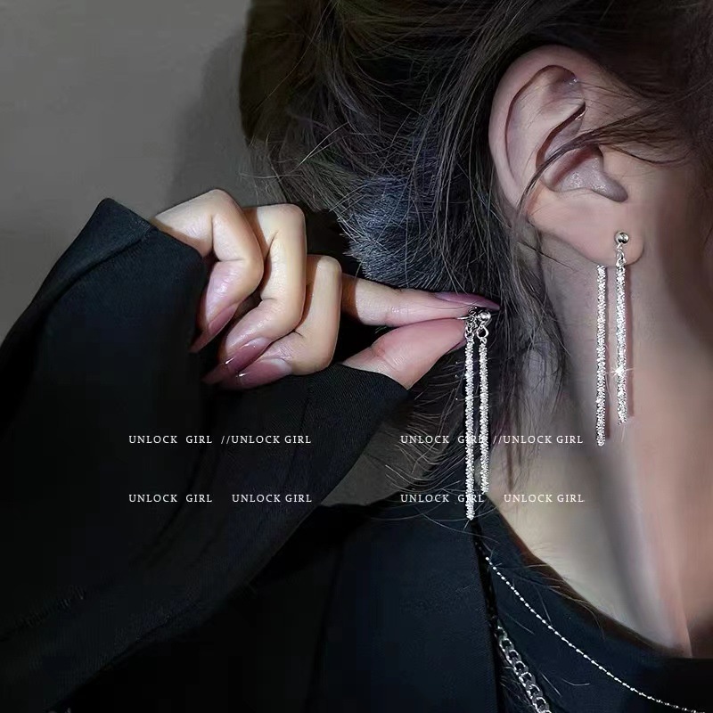 2022年S925銀針銀色細閃流蘇耳環長款 | 蝦皮購物