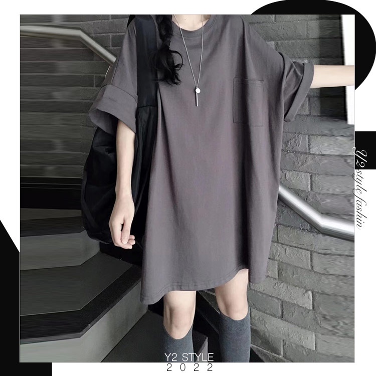 Y2 style ️寬鬆後口袋五分袖大版T恤 ️Y2style歐美設計款寬鬆韓版個性中大尺碼【F4769】 | 蝦皮購物