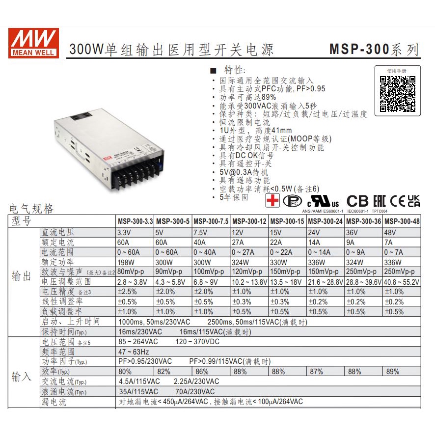 【CP】明緯電源供應器 MSP-300 3.3~48V | 蝦皮購物