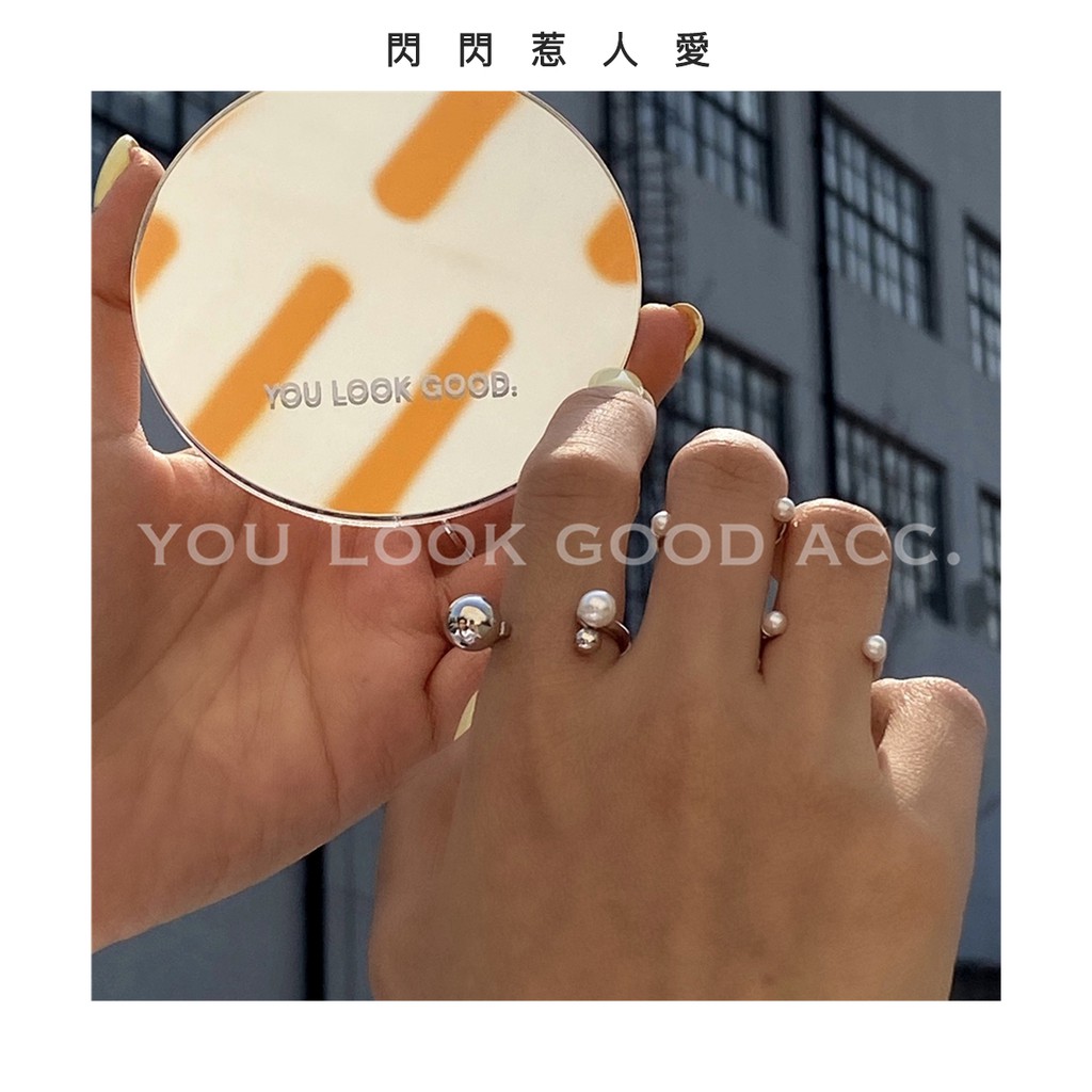 閃閃惹人愛 現貨 韓國風IG博主同款開口珍珠戒指女 S925冷淡風簡約幾何圓珠鑲嵌珍珠戒子 開口可調整不對稱指環女生戒指 | 蝦皮購物