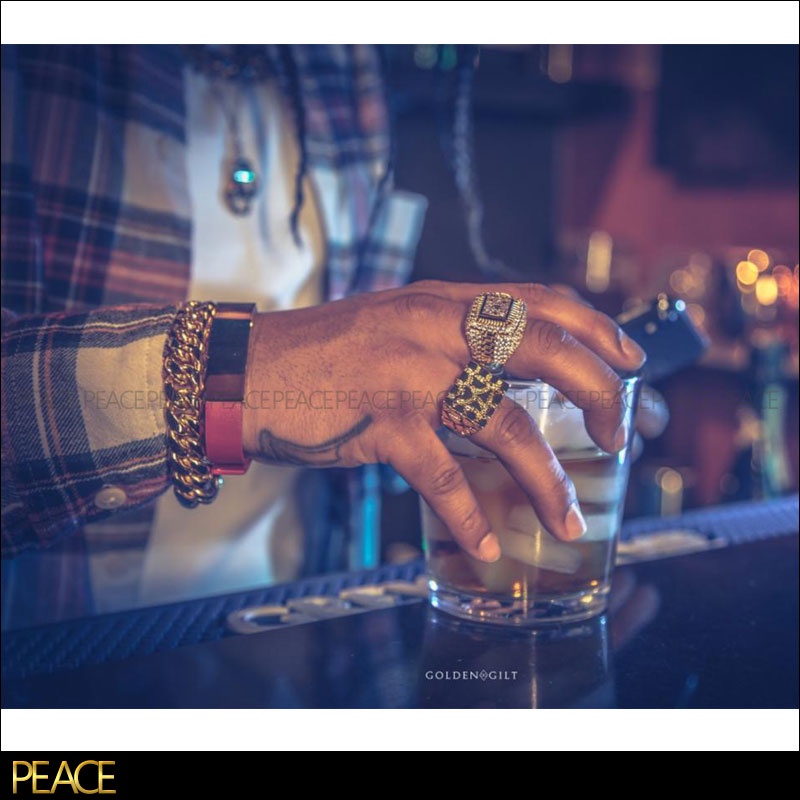 【PEACE】Golden Gilt 18k金 Championship 冠軍 鑲鑽 戒指 氧化鋯 離子鍍金 嘻哈 | 蝦皮購物